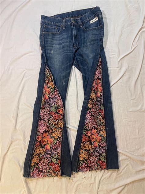 Floral Flare Jeans Etsy