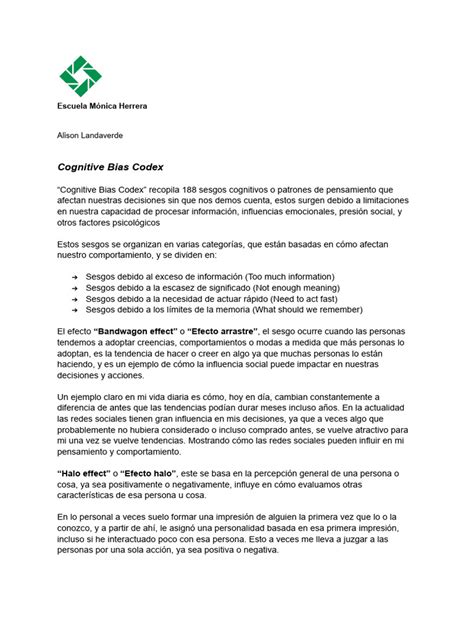 Cognitive Bias Codex Alison Landaverde Pdf