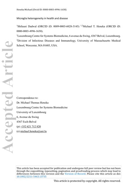 Pdf Microglia Heterogeneity In Health And Disease