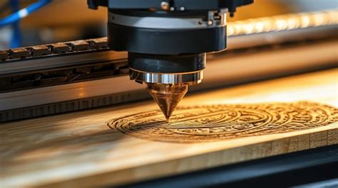 Laser Engraving Machine Carving Wood Closeup Premium Ai Generated Image