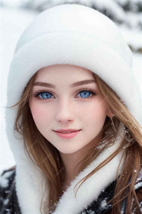 Premium Photo A Girl With Blue Eyes In The Snow