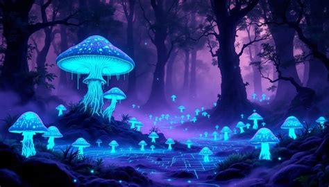 Free Glowing Forest Mushrooms Image Mushrooms Bioluminescent Forest