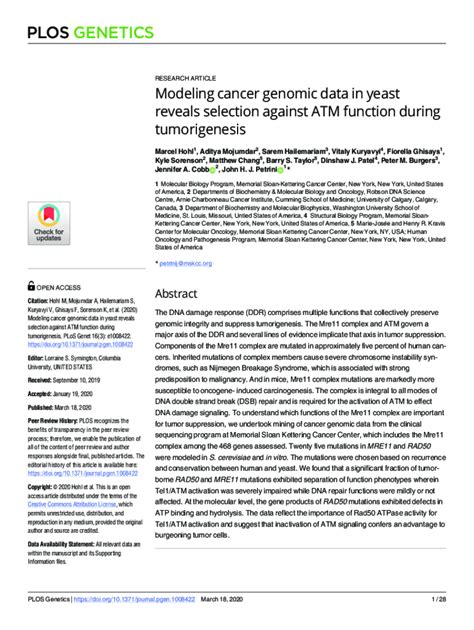 fillable online modeling cancer genomic data in yeast reveals selection
