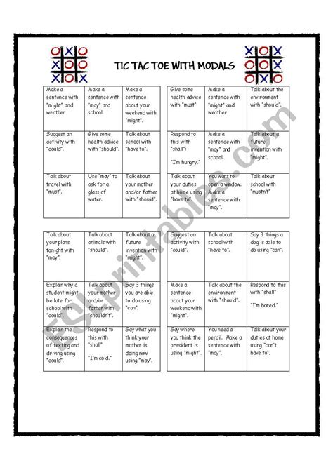 Verb Tic Tac Toe ESL Worksheet By Dingo OFF