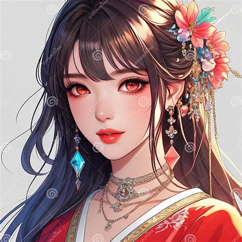 Beautiful Girl With Pink Hair And Flowers In Her Hair Vector