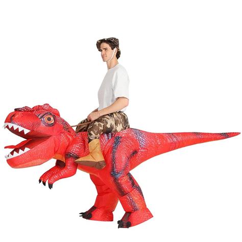 Inflatable Red Dinosaur Costume Riding T Rex Air Blow Up Funny Party