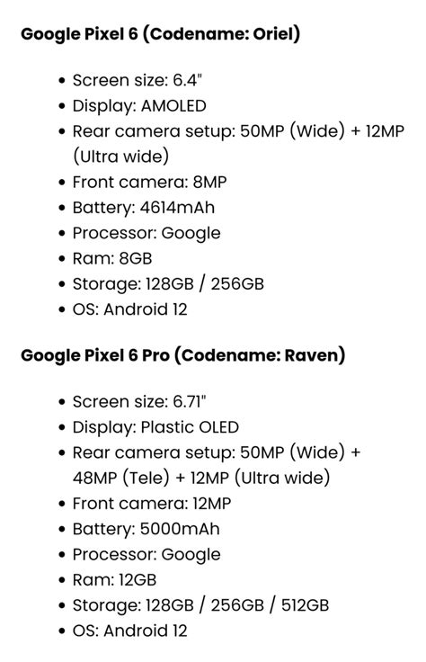 alleged pixel 6 specs r pixel phones