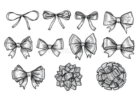 Bow Ribbon Illustration Drawing Engraving Ink Line Art Vector