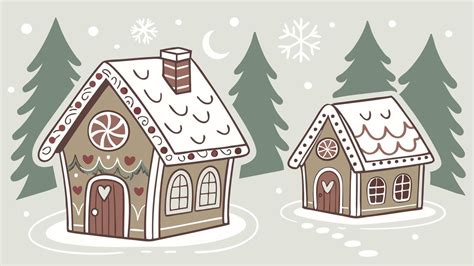Set Of Cute Gingerbread Houses With Christmas Decorations Watercolor