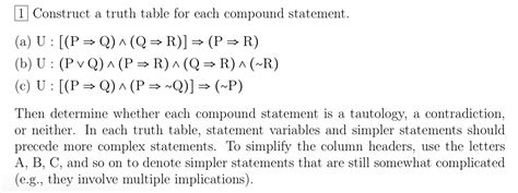 Solved 1 Construct A Truth Table For Each Compound