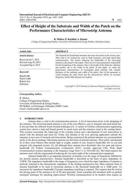 Pdf Effect Of Height Of The Substrate And Width Of The Patch On The