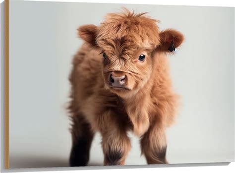 Hout Mini Pluizige Schotse Hooglander Koe 100x75 Cm 9 Mm Dik Foto Op Hout Met