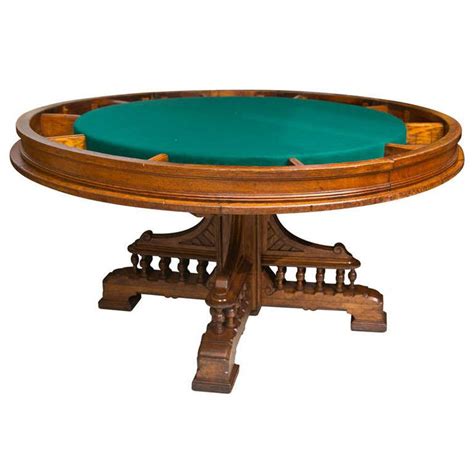 Extraordinary Oak Gaming Table With Felt Top