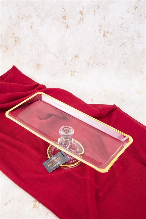 24 Carat Gold Gilded Glass Footed Rectangular Presentation Bowl