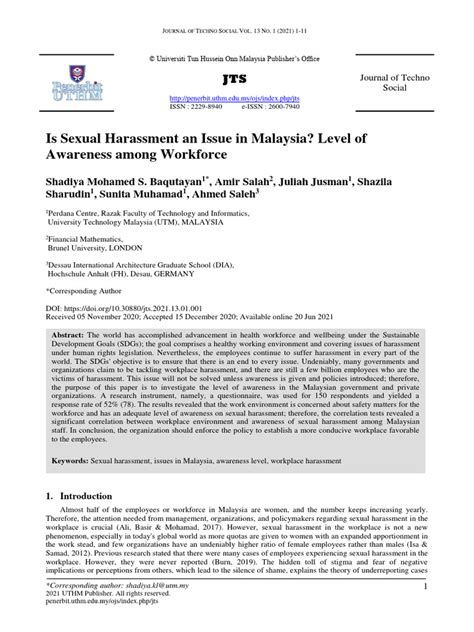 Journal Article Shadiya Is Sexual Harassment An Issue In Malaysia