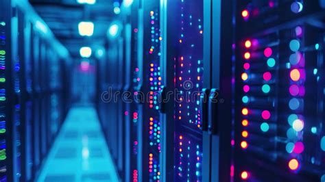 Rows Of Servers Are Seen In A Data Center Illuminated By Bright