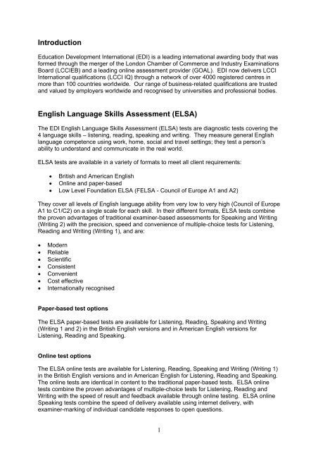 Introduction English Language Skills Assessment Elsa