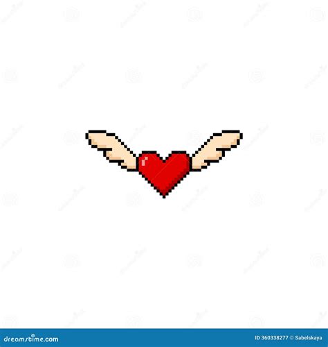 Red Heart With Wings Pixel Art Y2k Vector Icon Flying Heart Shape