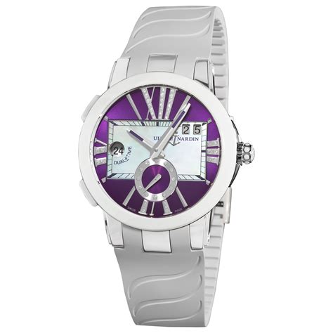 Ulysse Nardin Womens Dual Time Purple Diamond Dial Watch Free