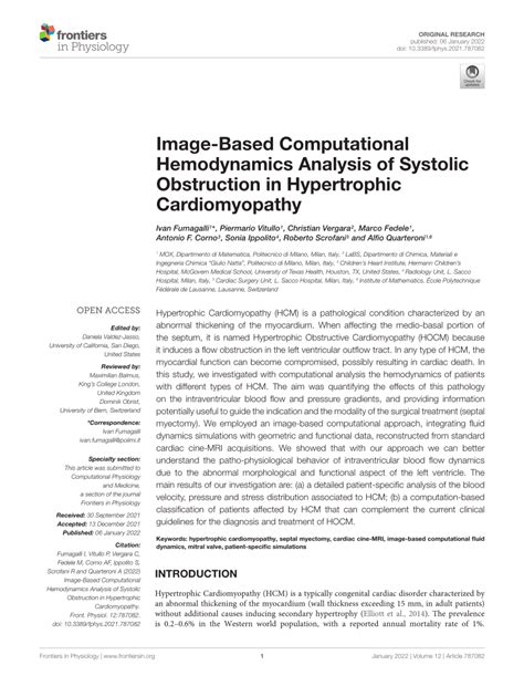 Pdf Image Based Computational Hemodynamics Analysis Of Systolic Obstruction In Hypertrophic