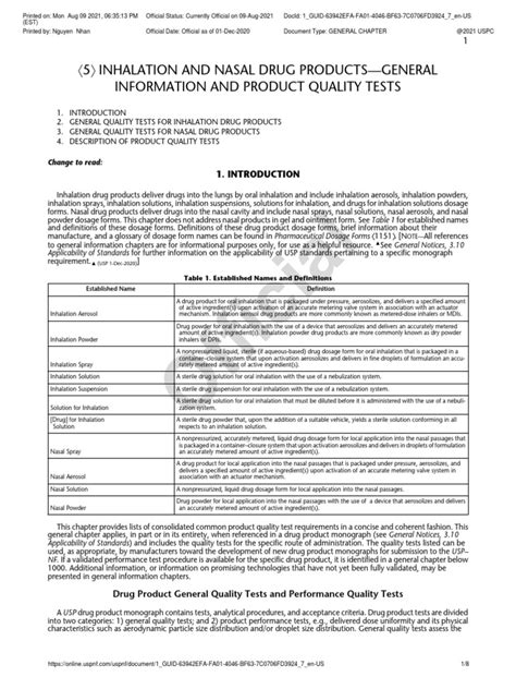 〈5〉 Inhalation And Nasal Drug Products General Information And Product