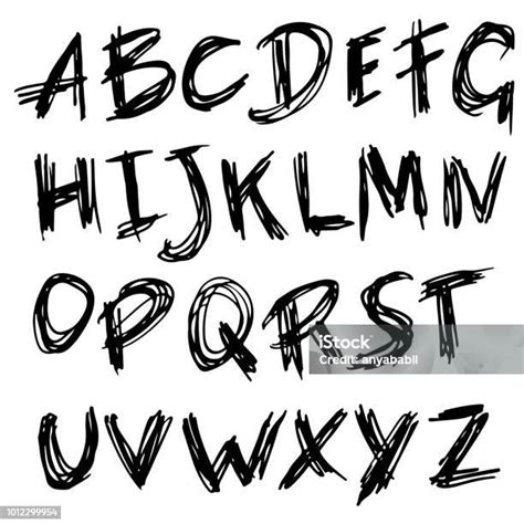 Tangan Digambar Huruf Modern Alfabet Gaya Grunge Font Tulisan Tangan