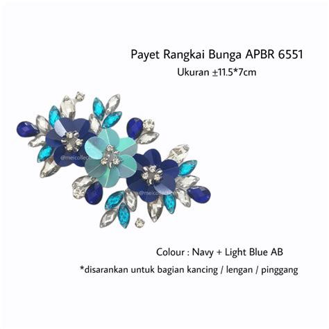 Jual Payet Bunga Rangkai 3d Apbr 6551 Biru Navy Payet Leher Payet Pinggang Kebaya Premium