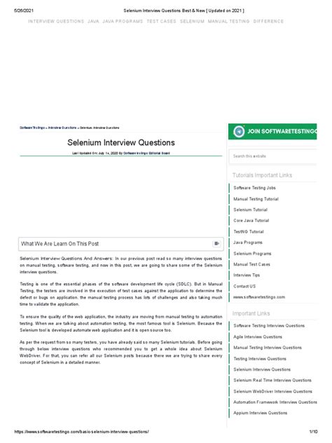 Selenium Interview Questions Best And New Updated On 2021 Pdf