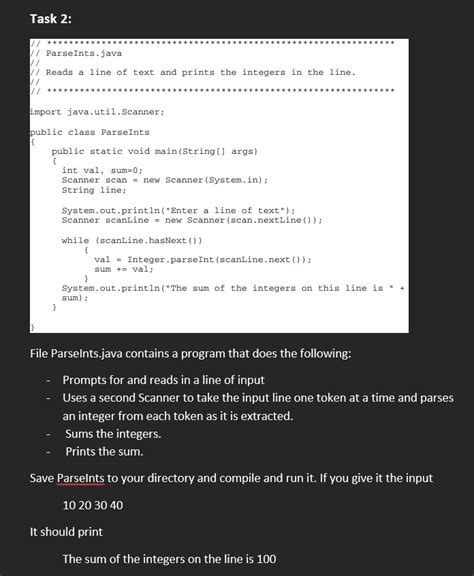 Solved Task ParseInts Java Reads A Line Of Text Chegg