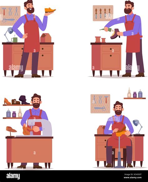 Shoemaker Workshop Scenes With Master Repair Shoes Exact Vector Cartoon Templates Original