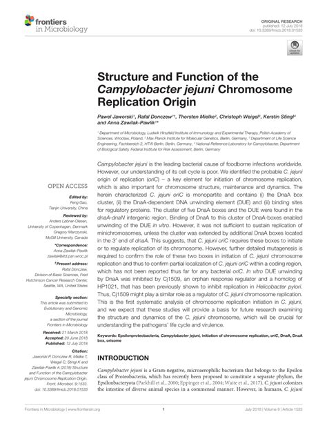 Pdf Structure And Function Of The Campylobacter Jejuni Chromosome