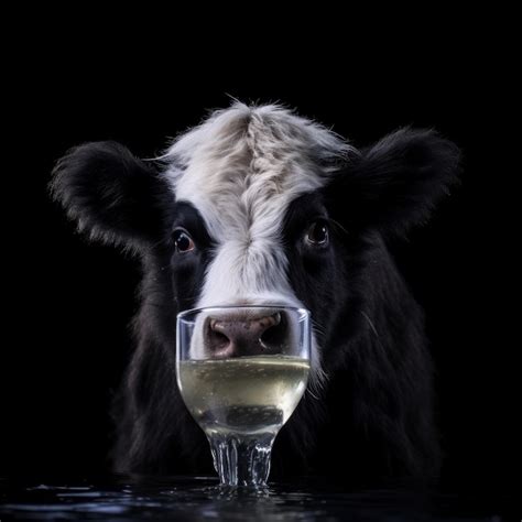 Premium Ai Image A Cow Drinking From A Glass With A Cow In The Background