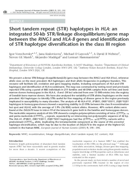 Pdf Short Tandem Repeat Str Haplotypes In Hla An Integrated 50 Kb
