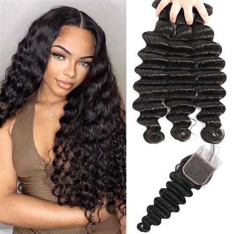 Brazilian Deep Wave Bundles With Closure Virgin Hair Loose Deep