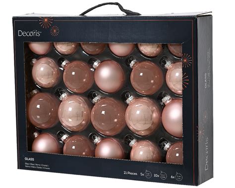 Decoris ნაძვის ხის სათამაშო ბურთების ნაკრები ვარდისფერი 21 ცალი Veli Store