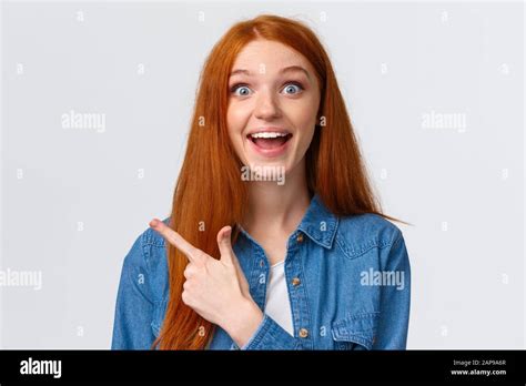 Close Up Portrait Excited Happy Ginger Girl Foxy Hair And Blue Eyes