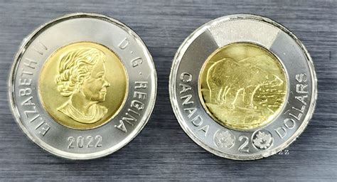 2022 Canadian 2 Dollar Polar Bear Toonie Coin Queen Elizabeth Ii Unc