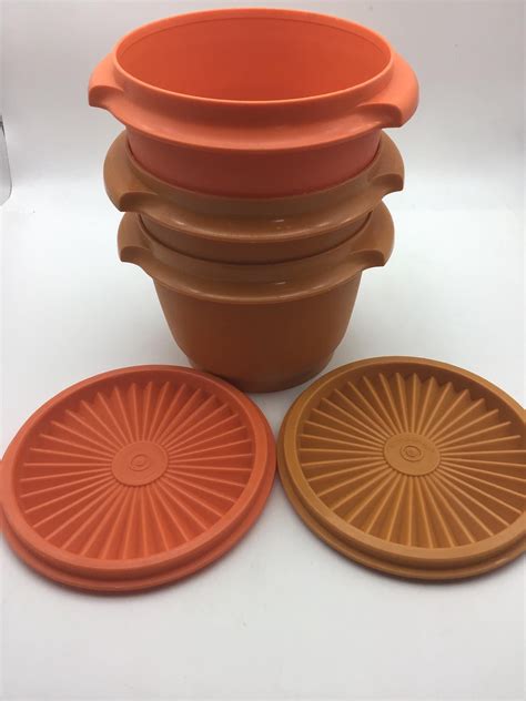 Vintage Tupperware Stackable Bowls With Lids Plastic Containers Camping Accessories Plastic
