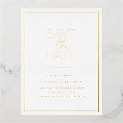 Elegant Minimalist Gold Foil Save The Date Foil Invitation Postcard