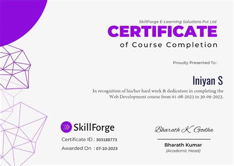 I Received Course Completion Certificate On Web Development Course Conducted By Skillforge E