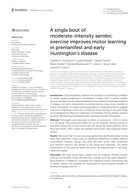 Pdf A Single Bout Of Moderate Intensity Aerobic Exercise Improves Motor Learning In