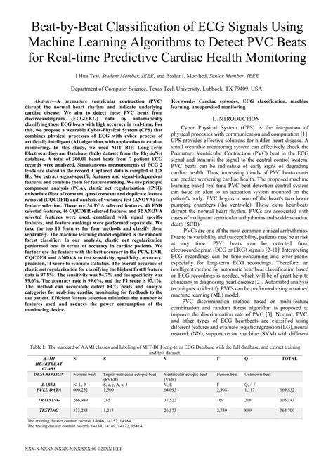 Pdf Beat By Beat Classification Of Ecg Signals Using Machine Learning Algorithms To Detect Pvc