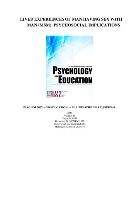 Pdf Lived Experiences Of Man Having Sex With Man Msm Psychosocial Implications