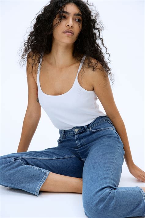 Slim Straight High Ankle Jeans Denim Blue Ladies Handm Gb