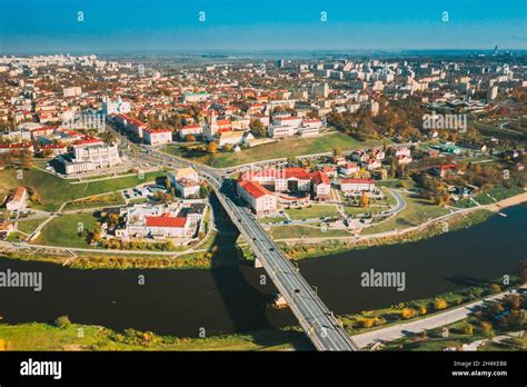 Grodno, Belarus. Aerial Bird's-eye View Of Hrodna Cityscape Skyline ...