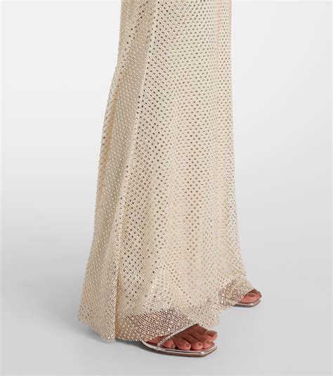 Rhinestone Embellished Mesh Maxi Dress In White Self Portrait Mytheresa