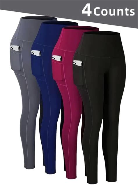 4 Pack Womens High Waist Yoga Pants With Pocketsbaggy Legging Fit