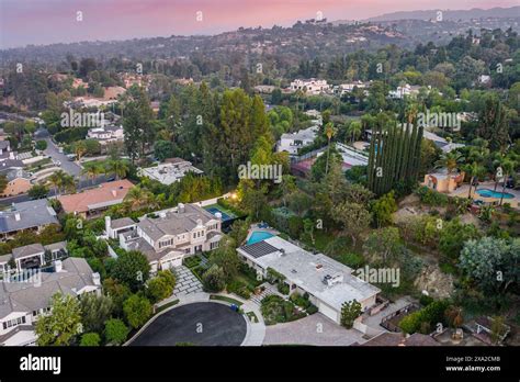 An Aerial View Of A Modern New Construction Home In Encino California