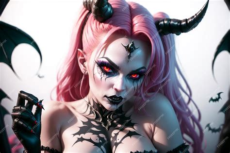 Premium Photo Red Devil Woman With Horns
