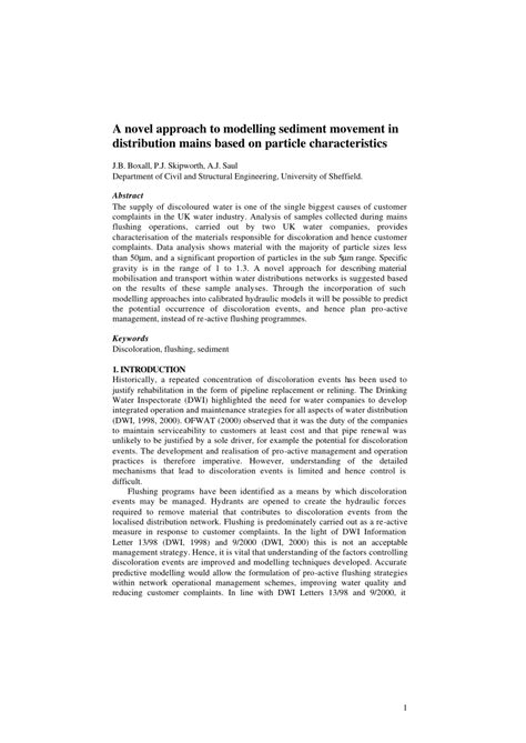 Pdf A Novel Approach To Modelling Sediment Movement In Distribution Mains Based On Particle